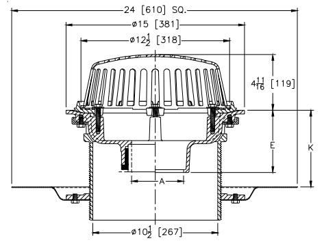Zurn Z100-DR Roof Drain Top-Set Drain Riser And Low-Silhouette Dome